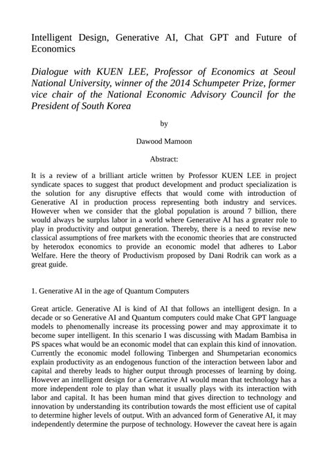 Pdf Intelligent Design Generative Ai Chat Gpt And Future Of Economics