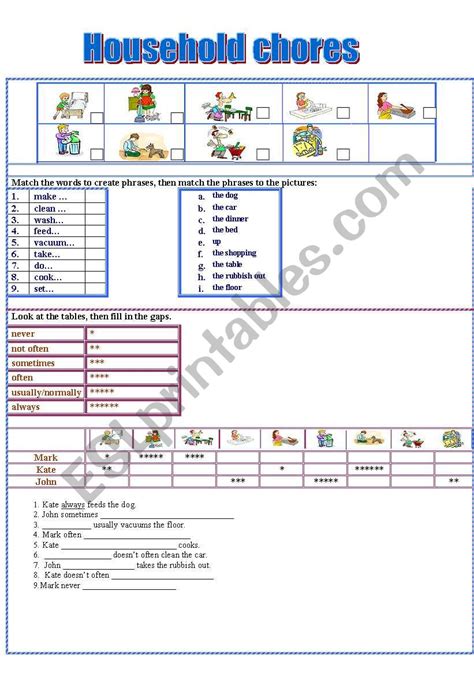 Household Chores Esl Worksheet By Ewa11