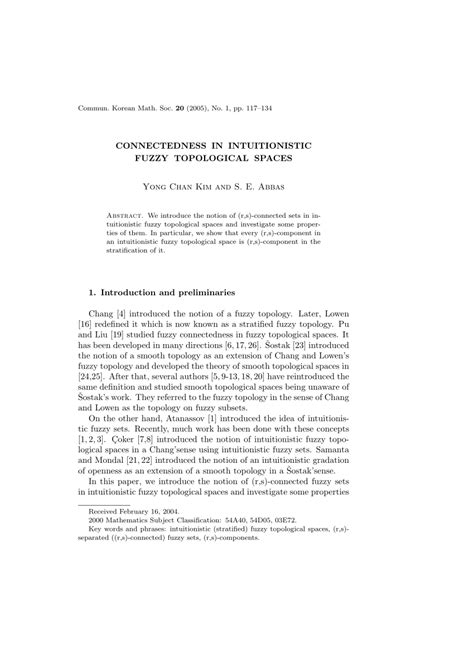 Pdf Connectedness In Intuitionistic Fuzzy Topological Spaces