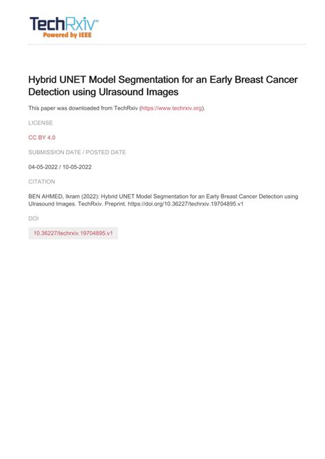 Pdf Hybrid Unet Model Segmentation For An Early Breast Cancer Detection Using Ulrasound Images
