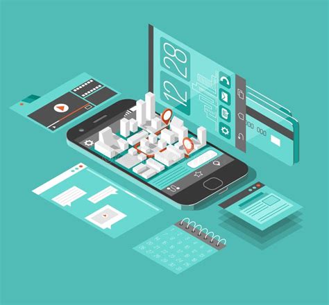 Isometric Smart Phone Interface Screen With Different Apps And Icons