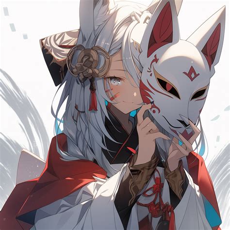 キツネ面の可愛い巫女 狐面 イラスト キャラクターデザイン かわいいイラスト