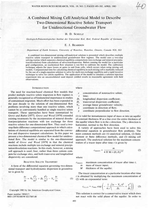 Pdf A Combined Mixing Cell Analytical Model To Describe Two Dimensional Reactive Solute