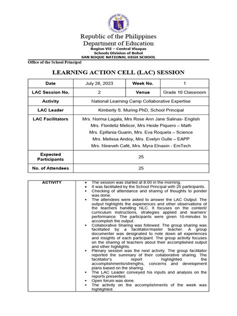 Lac Session No 2 Pdf Learning Education Theory
