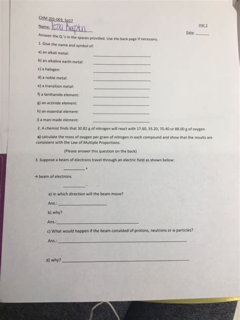 Solved Answer The Qs In The Spaces Provided Use The Back