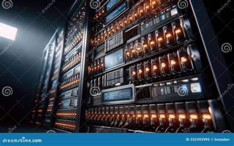 Data Center Multiple Rows Of Operational Server Racks Concept Of Cloud Computing Artificial