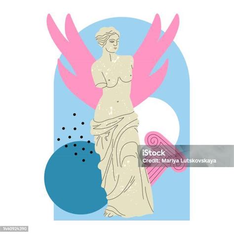골동품 대리석 동상입니다 추상적인 현대 포스터 또는 인쇄물 그리스 또는 로마 조각 기하학적 및 식물 요소가 있는 아프로디테 벡터