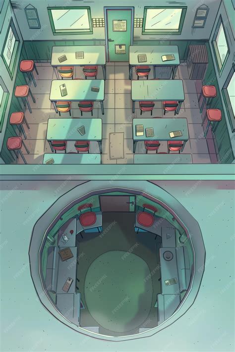 An Animated Image Of A Classroom With Desks And Chairs Premium Ai Generated Image