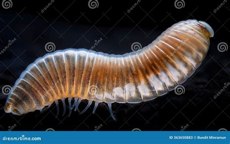 Worm Under A Microscope Phylum Annelida Isolated On Black Background
