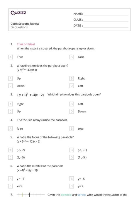 Conic Sections Worksheets On Quizizz Free Printable