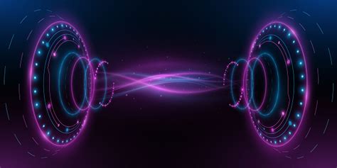 빛나는 파도의 파란색과 보라색 조명 효과가있는 디지털 Hud 요소 사용자 인터페이스 Ui 및 Gui 디자인 미래 지향적 인 기술 배경 사이버 공간 대시보드 디스플레이 벡터