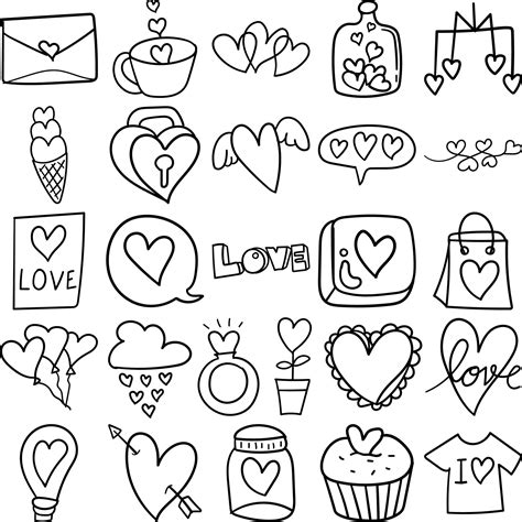 Love Hand Drawn Doodle Line Art Outline Set 11734774 Vector Art At Vecteezy