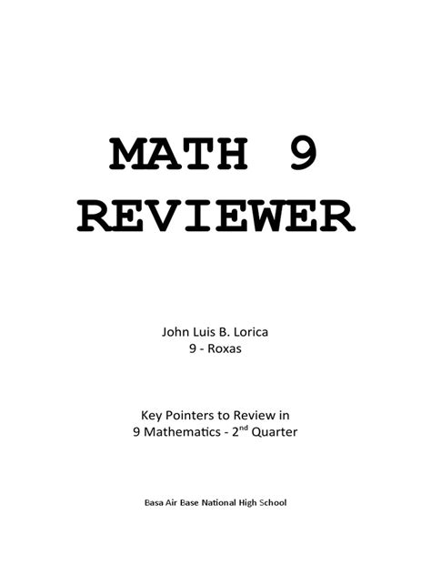 Math 9 Reviewer Pdf Quadratic Equation Mathematical Objects