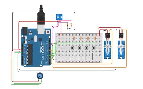 Circuit Design 2 Servos Con Pulsadores Tinkercad
