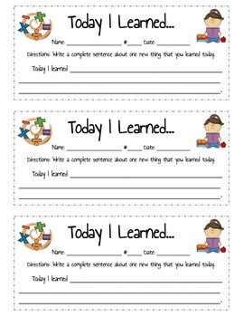 Today I Learned TIL Exit Slip By Amy White TPT
