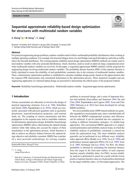 PDF Sequential Approximate Reliability Based Design Optimization For
