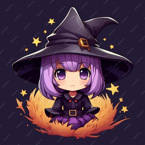 Anime Girl In A Witch Hat Sitting On A Pile Of Fire Generative Ai