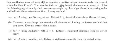 Suppose That An Unsorted Array A 1n Contains N