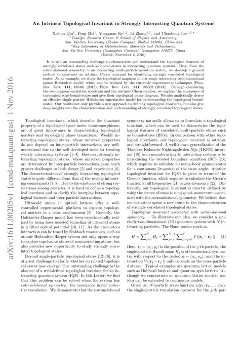 Pdf An Intrinsic Topological Invariant In Strongly Interacting Quantum Systems