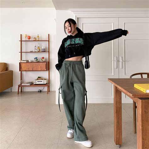 니앨스 허리밴딩 기모 카고 스트랩 팬츠