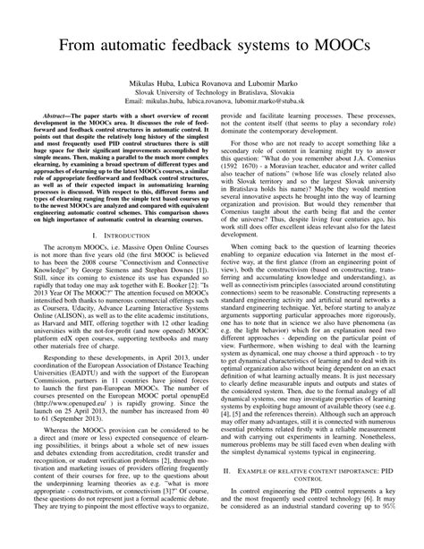 Pdf From Automatic Feedback Systems To Moocs