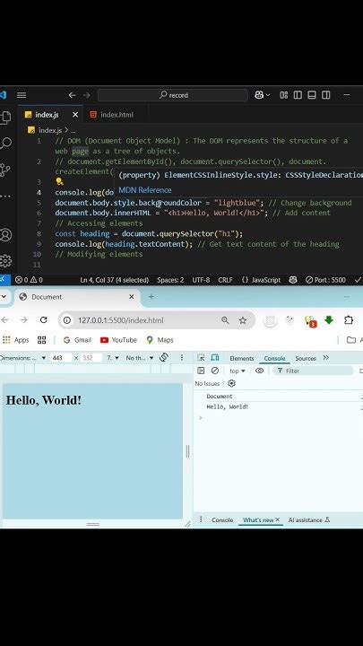 Dom Document Object Model In Javascript 🤩🤫 Tips And Tricks Short Shorts Mastiwithcode Youtube