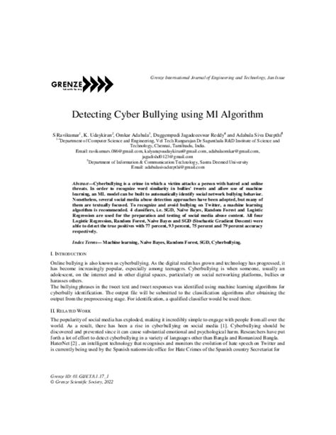 Pdf Detecting Cyber Bullying Using Ml Algorithm