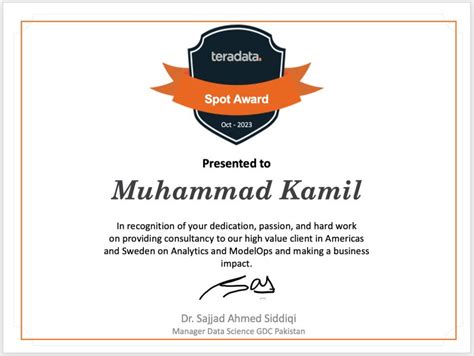 Muhammad Kamil On Linkedin Thank You Teradata And Sajjad Siddiqi For Recognizing My Efforts And…