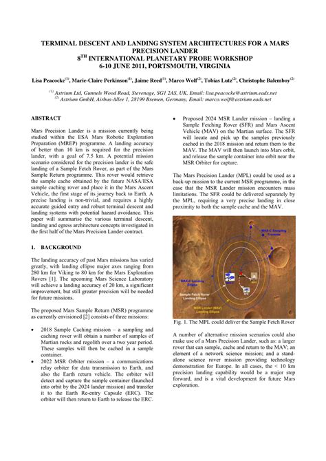 Pdf Terminal Descent And Landing System Architectures For A Mars Precision Lander
