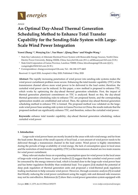Pdf An Optimal Day Ahead Thermal Generation Scheduling Method To Enhance Total Transfer