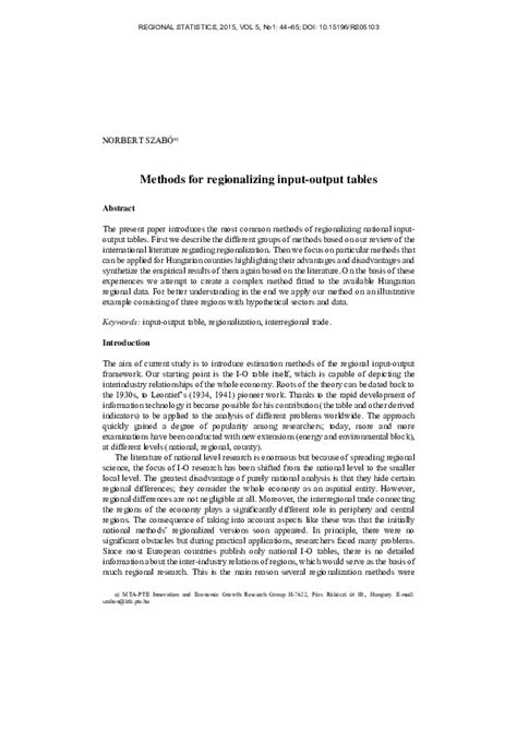 Methods For Regionalizing Input Output Tables