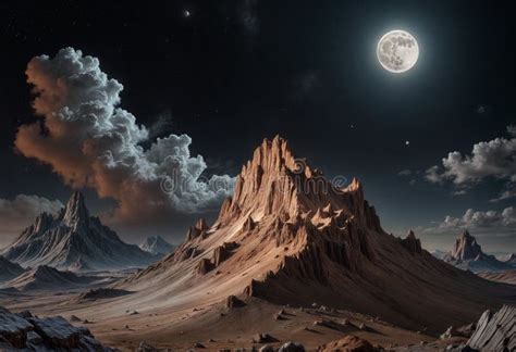 Fantasy Landscape Featuring The Moon Generated Using Ai Stock Illustration Illustration Of