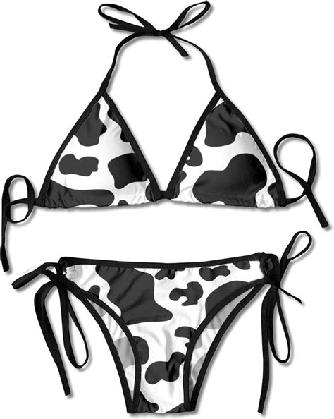 Kamize Cow Print Bikini Black Sexy Comfortable Two Piece