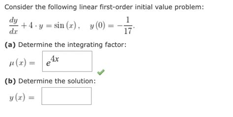 Solved Consider The Following Linear First Order Initial