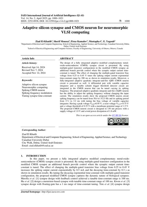 Pdf Adaptive Silicon Synapse And Cmos Neuron For Neuromorphic Vlsi Computing