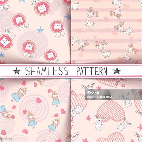 유니콘 사슴 소녀 토끼완벽 한 패턴 고양이 새끼에 대한 스톡 벡터 아트 및 기타 이미지 고양이 새끼 공주 귀여운 Istock