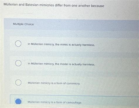 Solved Müllerian And Batesian Mimicries Differ From One