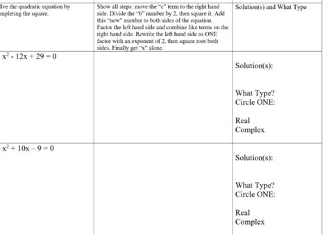 Solved Ive The Quadratic Equation By Show All Steps Move The “c” Term To The Right Hand