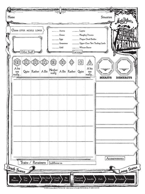 Monty Python Character Sheet 1color Pdf