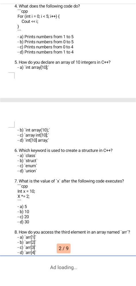 4 What Does The Following Code Do Cpp For Int StudyX