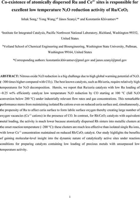 Co Existence Of Atomically Dispersed Ru And Ce3 Sites Is Responsible For Excellent Low