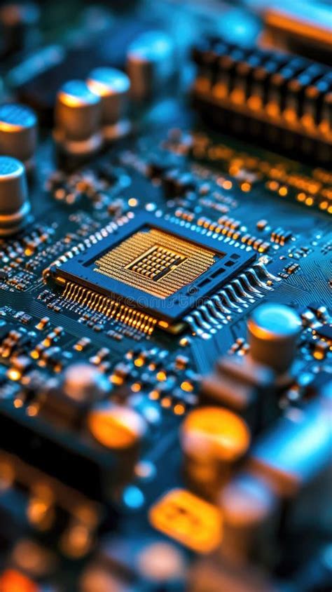 Microchip On Motherboard Electronic Circuit Board Close Up Stock Illustration Illustration Of