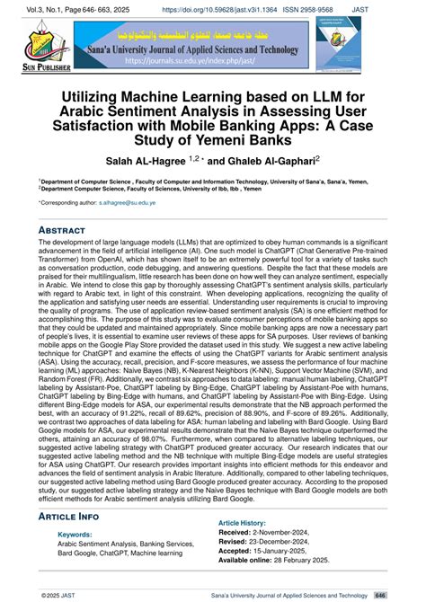 Pdf Utilizing Machine Learning Based On Llm For Arabic Sentiment Analysis In Assessing User