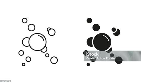 버블 비누 샴페인 드롭 라인 실루엣 블랙 아이콘 세트 소다 기호 컬렉션 수중 공 구체 거품 픽토그램 깨끗한 물 공기 산소 격리된 벡터 그림 검은색에 대한 스톡 벡터 아트 및
