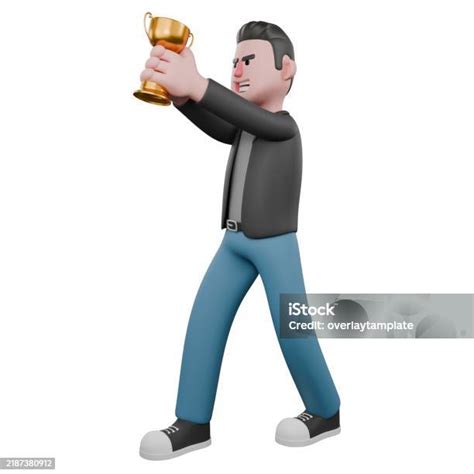 크리 에이 티브 3d 모델 한 남성 시나리오 작가가 양손에 트로피를 들고 서 있다 모델 디자인 3차원 형태에 대한 스톡 사진 및 기타 이미지 Istock