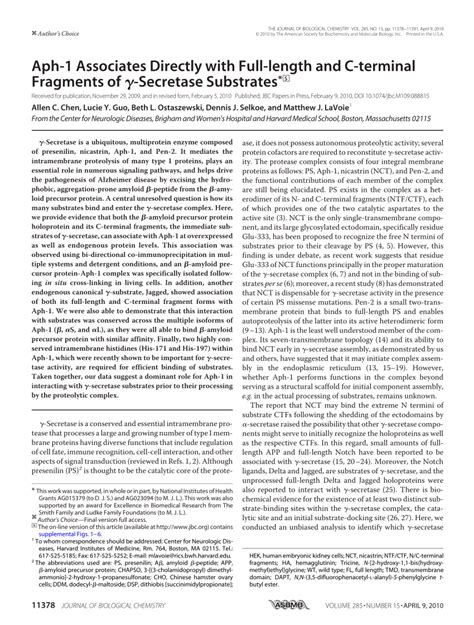 Pdf Aph 1 Associates Directly With Full Length And C Terminal Fragments Of Secretase Substrates