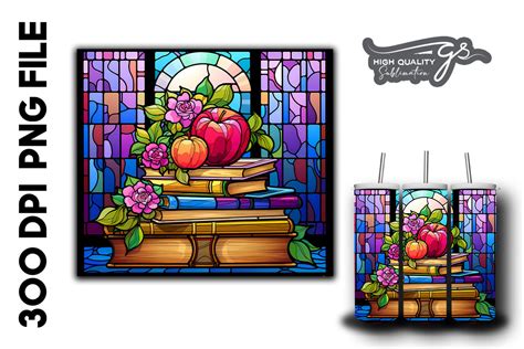 Books Flowers Apple Stained Glass 39 Graphic By Glamousitasublimation