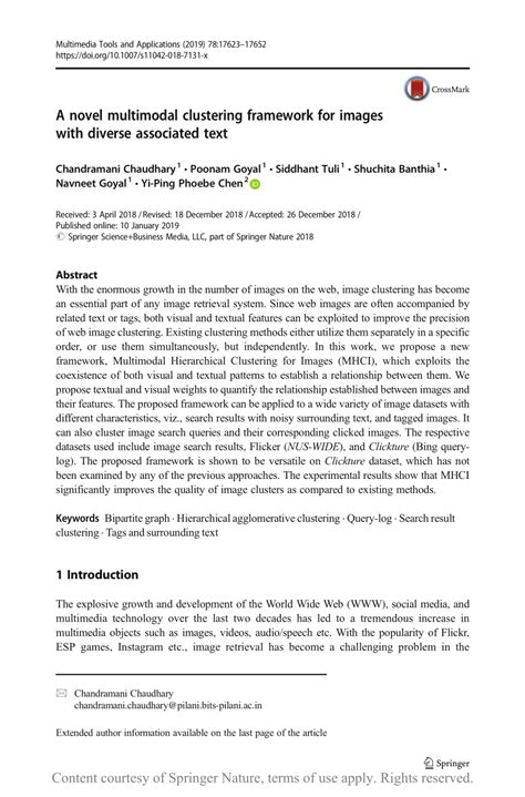 A Novel Multimodal Clustering Framework For Images With Diverse Associated Text Request Pdf