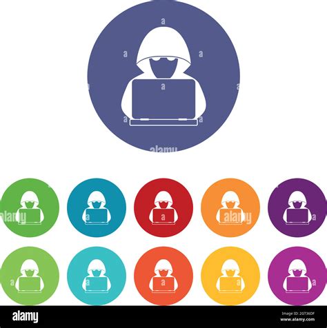 Computer Hacker With Laptop Set Icons Stock Vector Image And Art Alamy