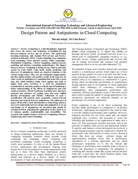 Pdf Design Pattern And Antipatterns In Cloud Computing Shivani Saluja